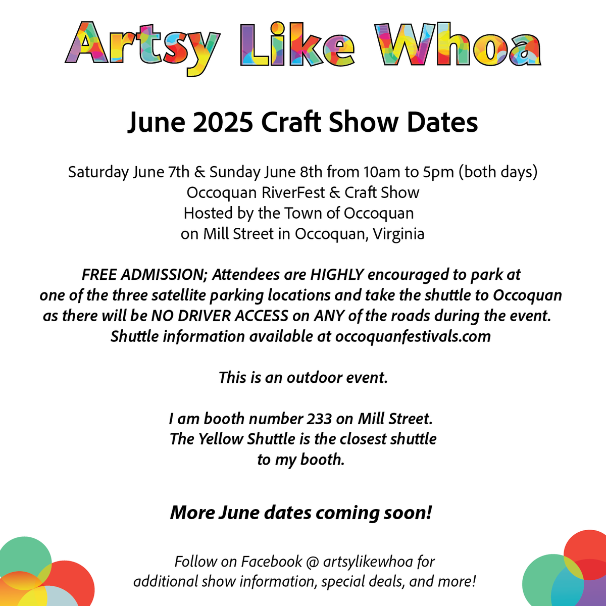 June 2025 Craft Show Dates – Artsy Like Whoa